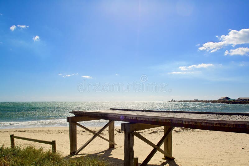 Wooden Platform on the Beach Stock Image - Image of water, coastline ...