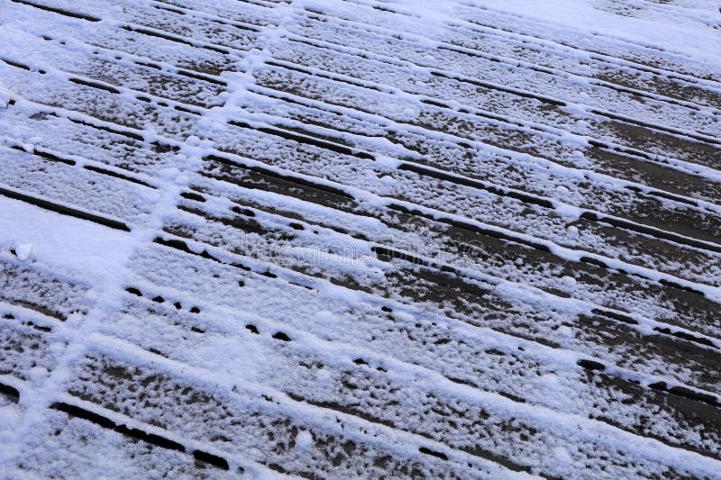 Wooden Platform Covered with Snow Stock Image - Image of melting ...