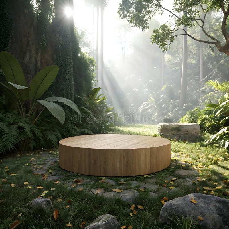 Wooden Platform in Enchanted Forest: Product Display Stock Illustration ...