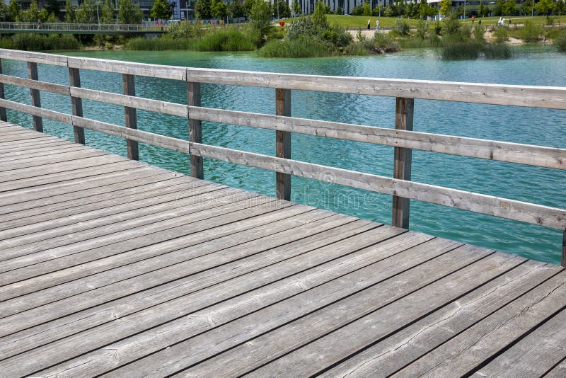 Wooden Platform and Fence on the River Bank Stock Image - Image of ...