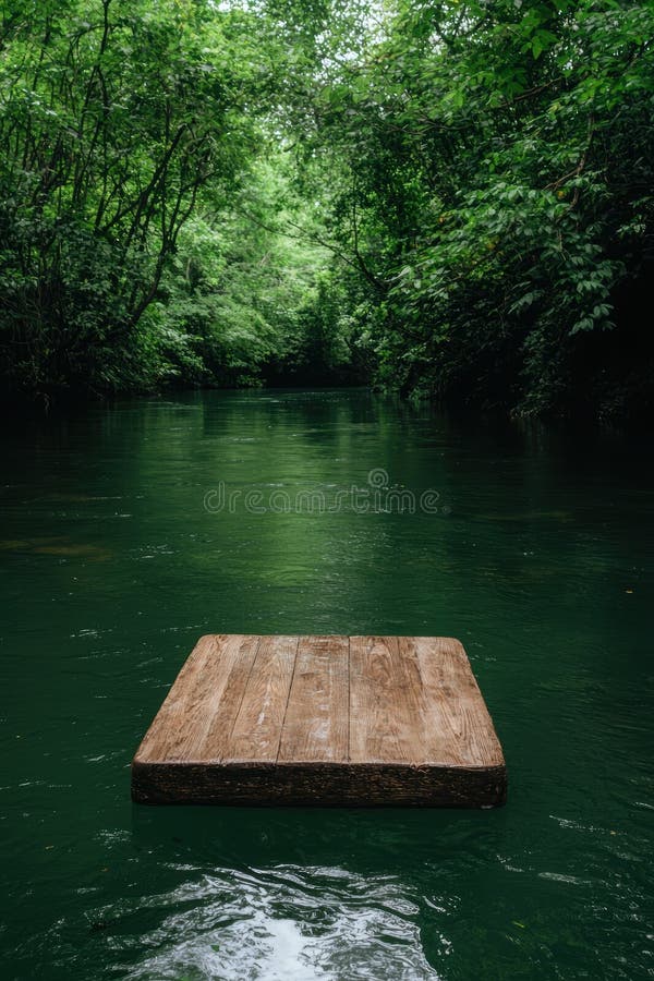 Wooden Platform Floating on a River Surrounded by Lush Green Trees ...