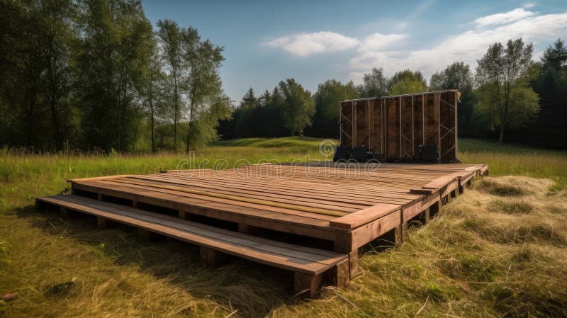 Wooden Platform in Foggy Forest. Panoramic View Stock Illustration ...