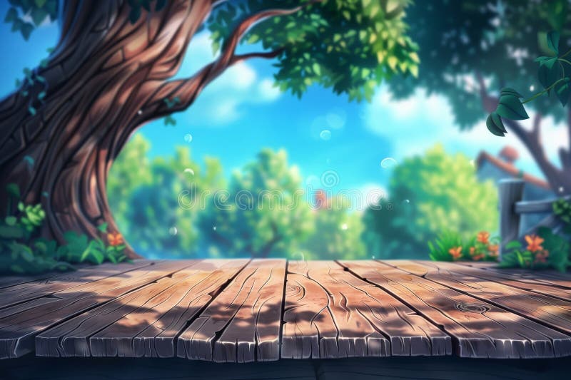 Wooden Platform in Forest. Generative AI Stock Illustration ...