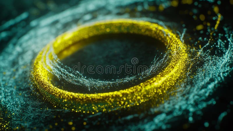 On a Wooden Platform, a Golden Ring is Surrounded by Glittering ...