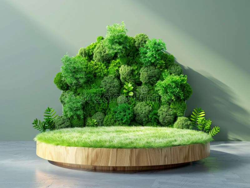 Wooden Platform with Grass and Lush Greenery Wall Stock Illustration ...