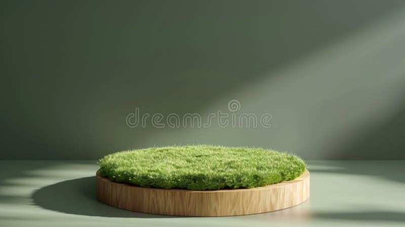 Wooden Platform with Grass Top and Green Background Stock Illustration ...