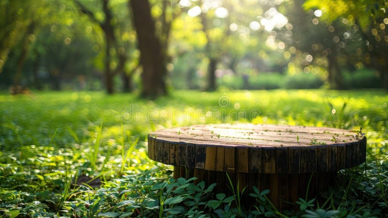 Wooden Platform on Green Grass in a Park Stock Illustration ...