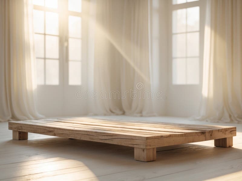 Wooden Platform Inside Room with Window Sunlight Streaming in Stock ...