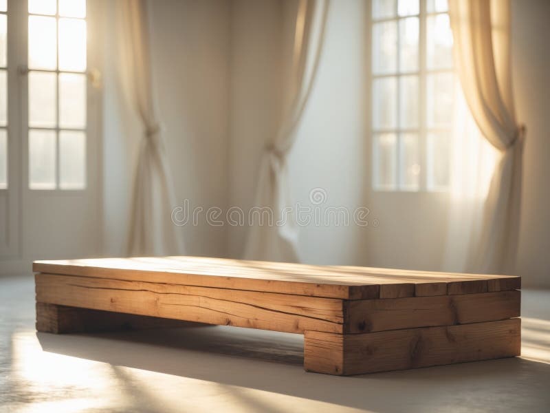 Wooden Platform Inside Room with Window Sunlight Streaming in. Stock ...