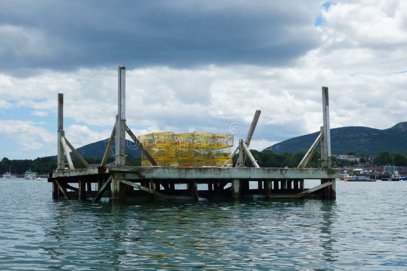 Wooden Platform with Lobster Traps in State of Maine Stock Photo ...