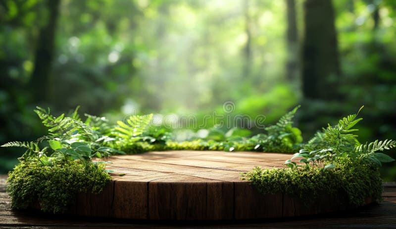 Wooden Platform in a Lush Green Forest Stock Illustration ...
