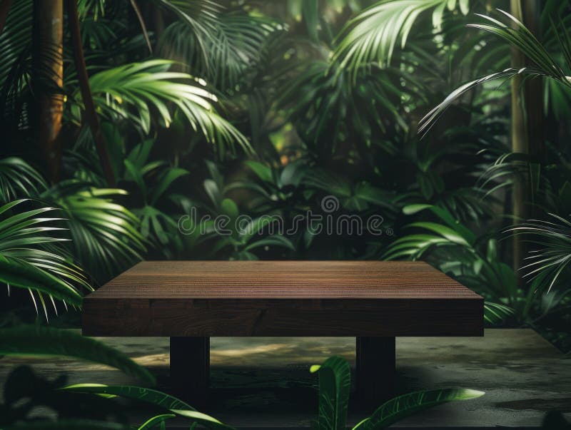 Wooden Platform in a Lush Tropical Forest Stock Illustration ...