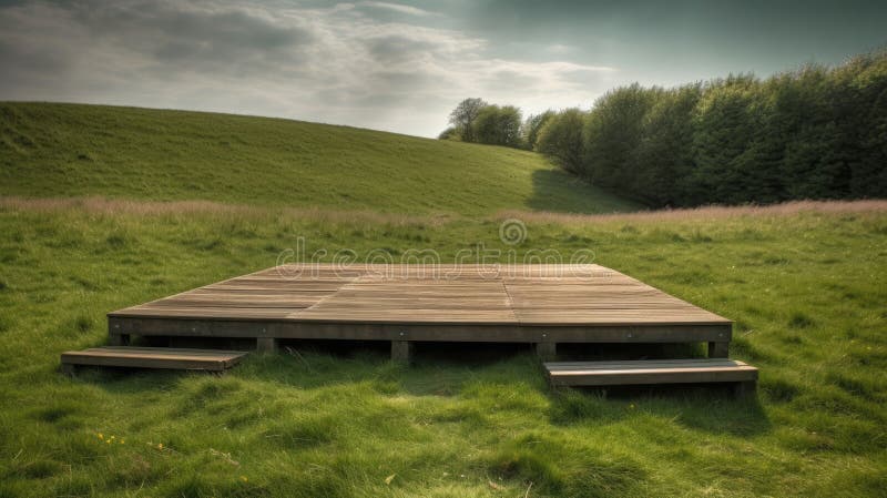 Wooden Platform in the Middle of a Foggy Meadow Stock Illustration ...