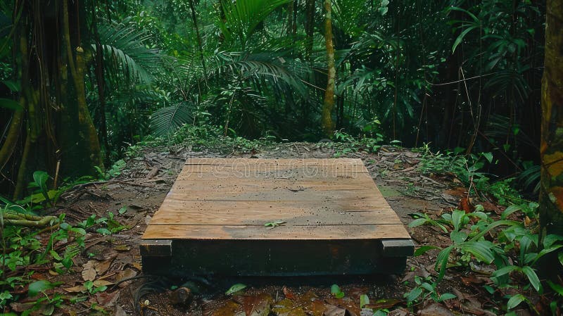 Wooden Platform in the Middle of a Lush Green Forest Stock Illustration ...