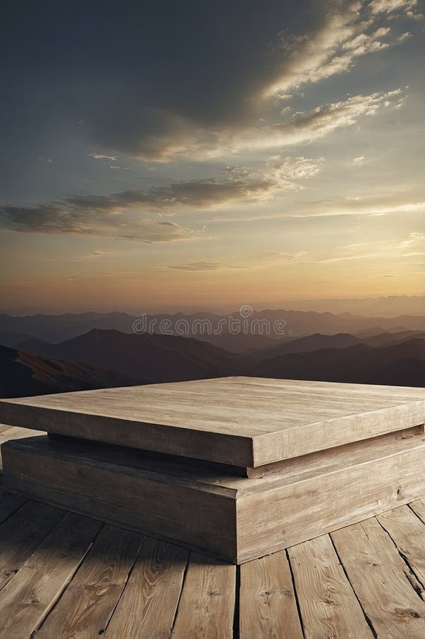 Wooden Platform Overlooking Mountain Range with a Sunset Sky View ...