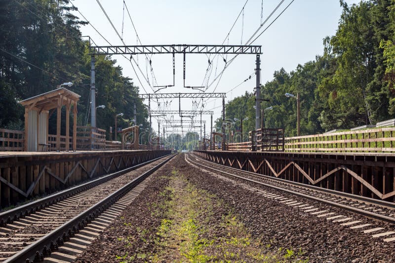 The Railway And Wooden Platform Stock Image - Image of outdoor, change ...