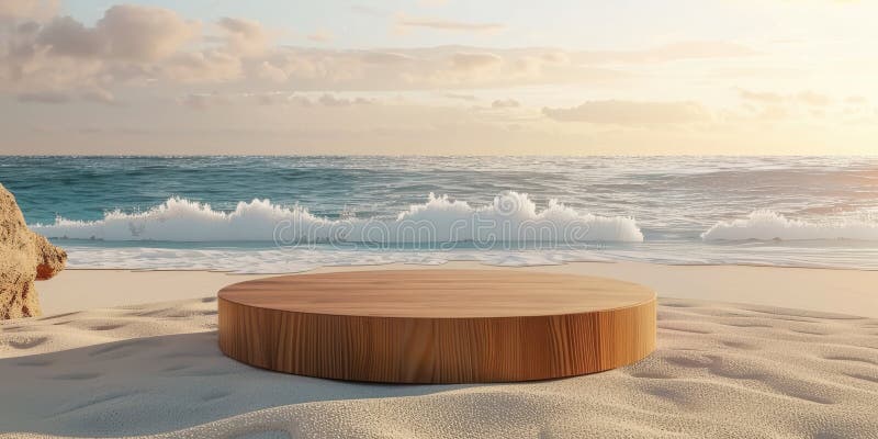 Wooden Platform Sandy Beach Ocean Background Created Generative ...