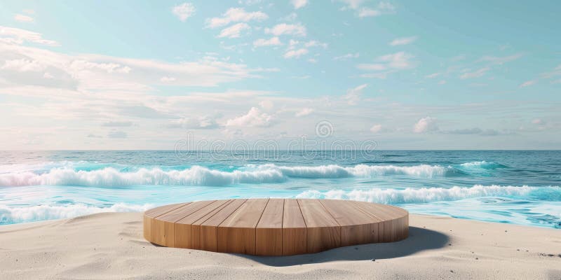 Wooden Platform on a Sandy Beach with Ocean Waves. Created by ...