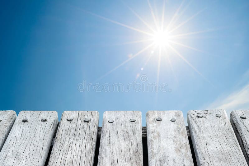 Wooden Platform with Summer Cloudy Sky Background Stock Photo - Image ...