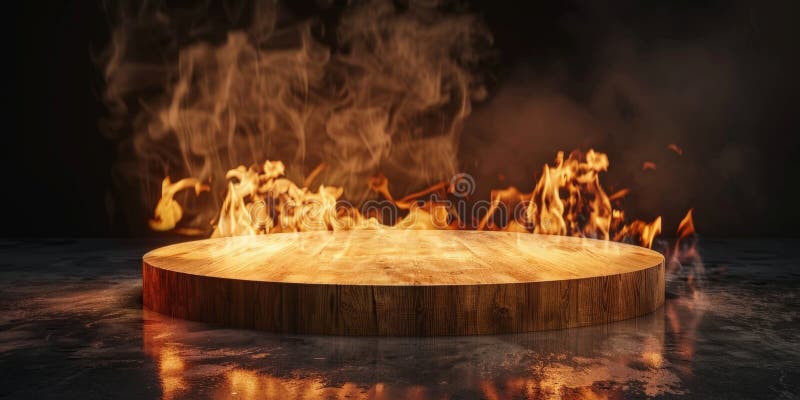 A Wooden Platform Surrounded by Flames, Creating a Dramatic and Intense ...