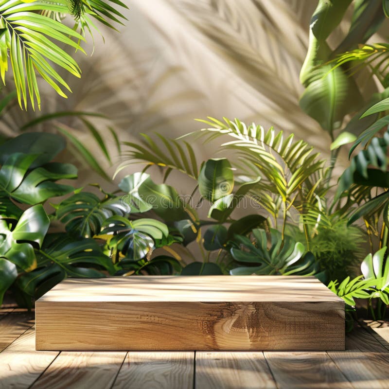 Wooden Platform Surrounded by Lush Tropical Foliage Stock Illustration ...