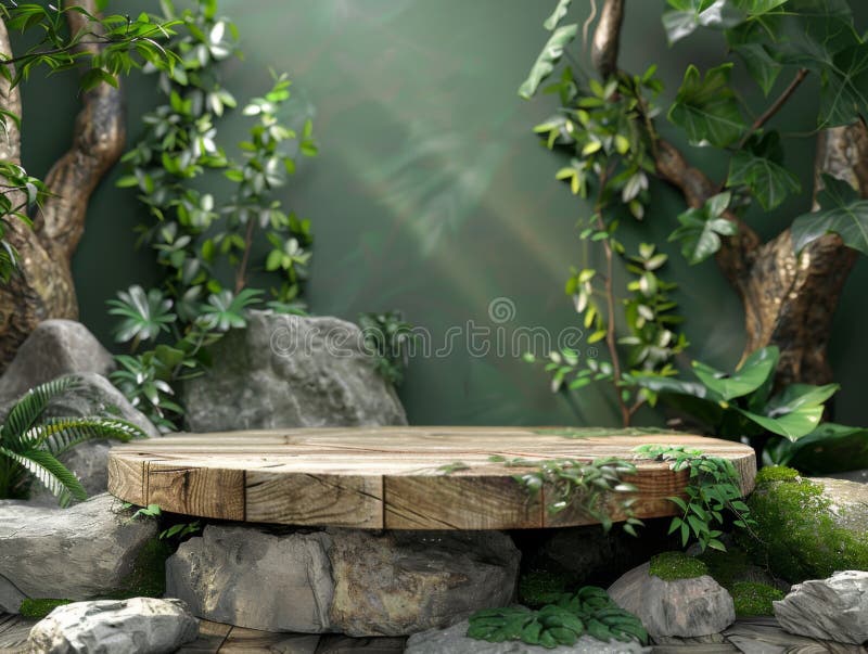 Wooden Platform Surrounded by Rocks and Lush Greenery Stock ...
