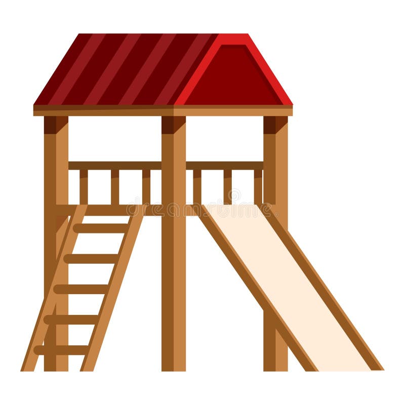 Wooden Playground Slide Structure with Red Roof for Children Fun Stock ... Wooden Playground Slide Structure with Red Roof for Children Fun Stock ...