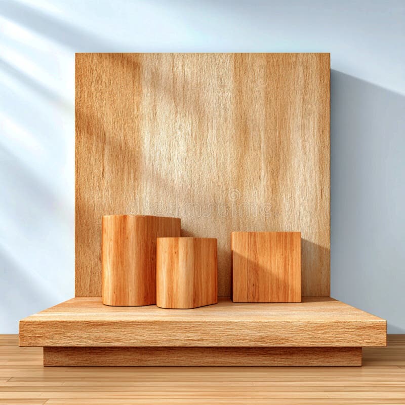 Wooden Podium with Blocks and Backdrop in a Studio Setting Light Stock ...