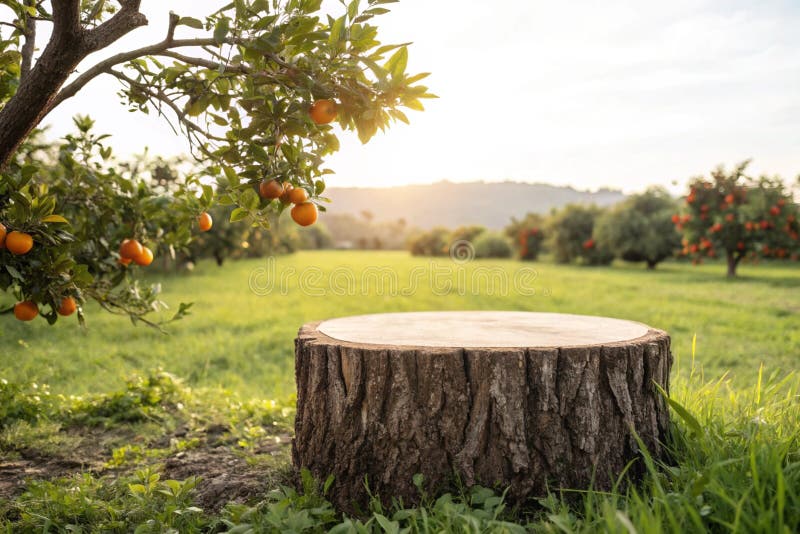 Wooden Podium in Farm with Orange Tree Stock Illustration ...