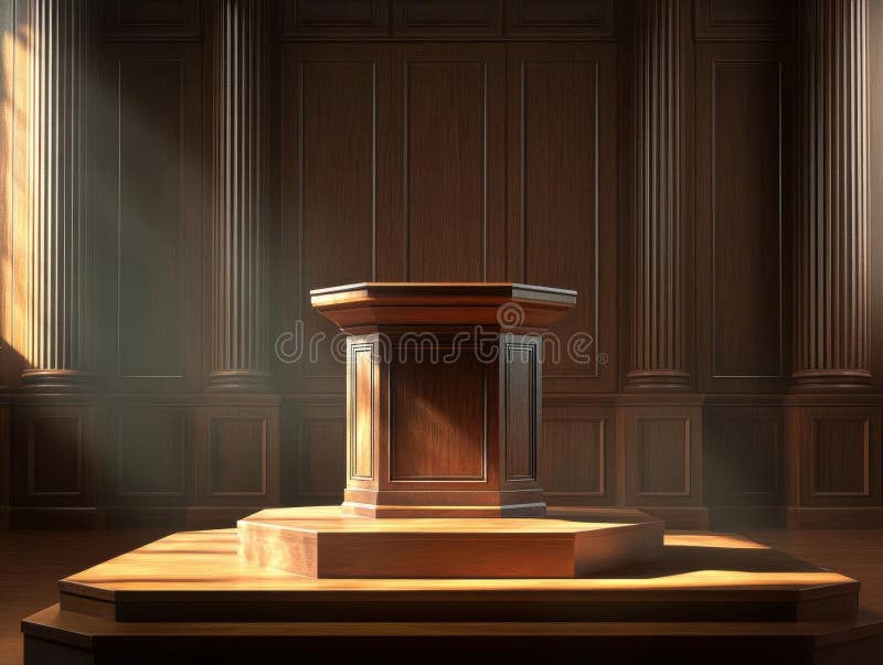 Wooden Podium in a Grand Hall with Sunbeams Stock Photo - Image of ...