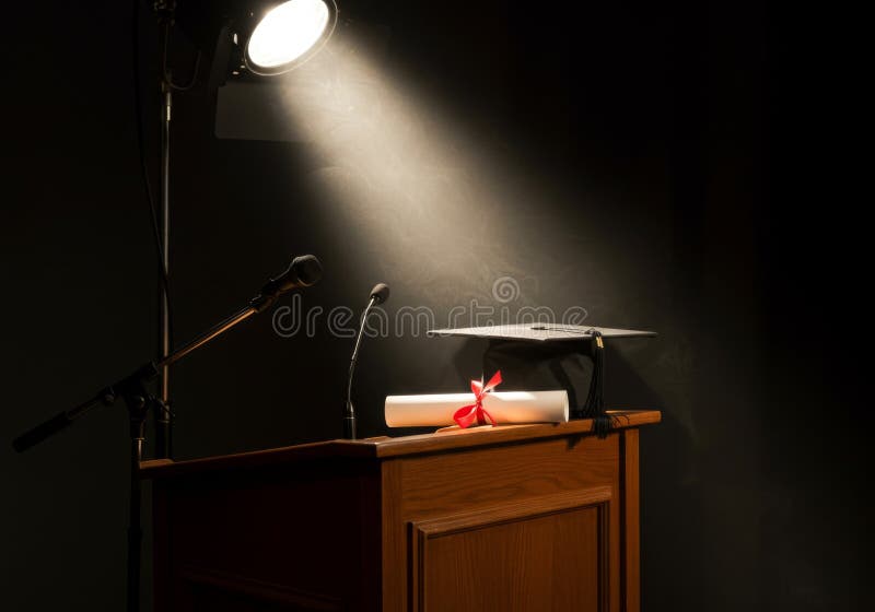 Wooden Podium Illuminated by Spotlight on Dark Stage Stock Illustration - Illustration of event ...