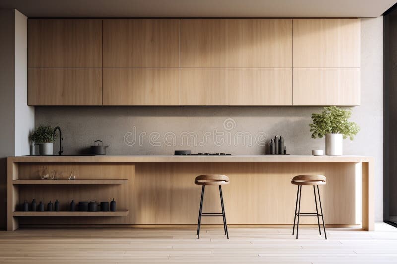Wooden Podium in Modern Kitchen Stock Illustration - Illustration of ...