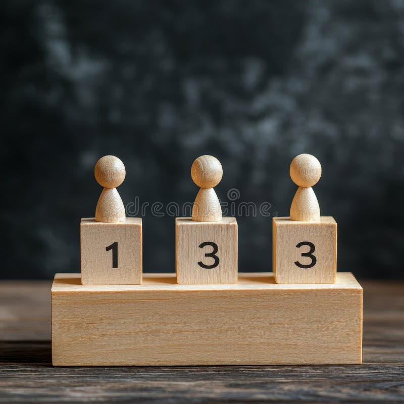 Wooden Podium with Number One, Second, Third, Third and Third. Business ...