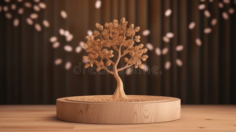 Wooden Podium with Tree Design Generative AI Stock Illustration ...