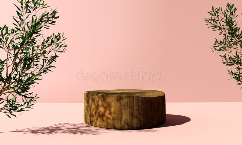 Wooden Podium with Tree Foliage - 3D Stock Illustration - Illustration ...