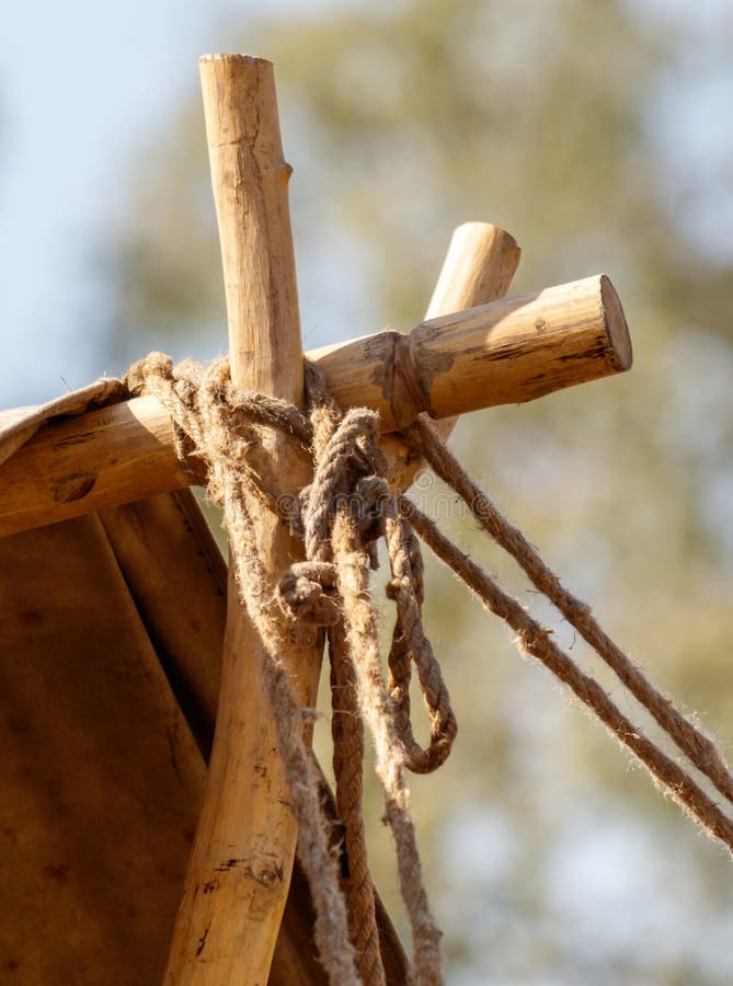 A Wooden Pole is Tied To a Rope Stock Image - Image of material, rope ...