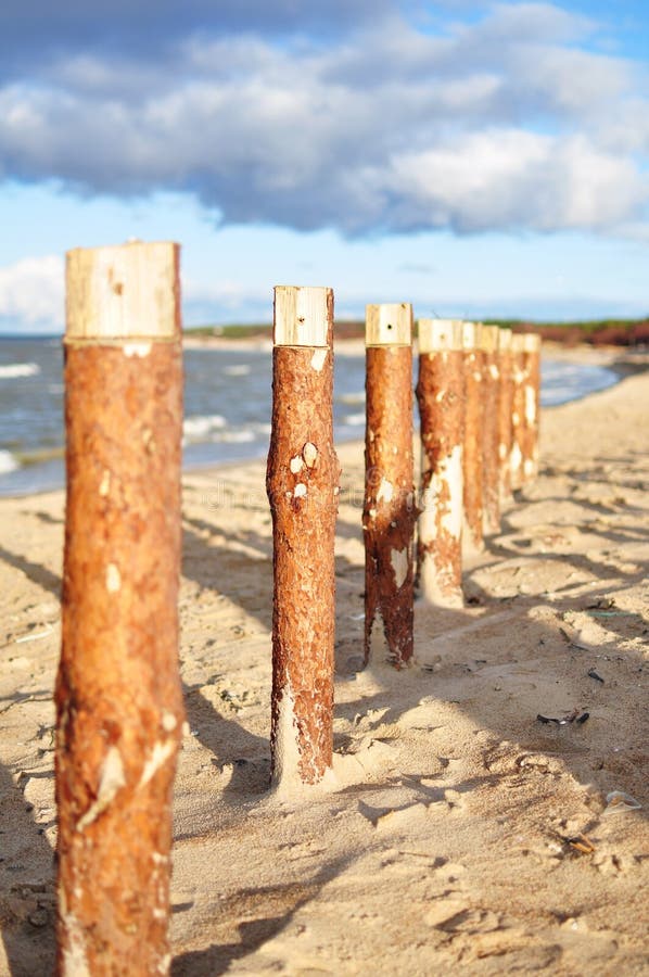 Wooden Poles on the Beach at Cadzand, the Netherlands Stock Photo ...