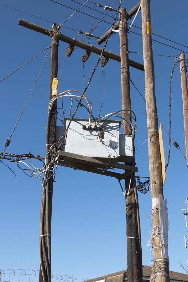 Wooden Poles and Platform Supporting Electricity J Stock Photo - Image ...