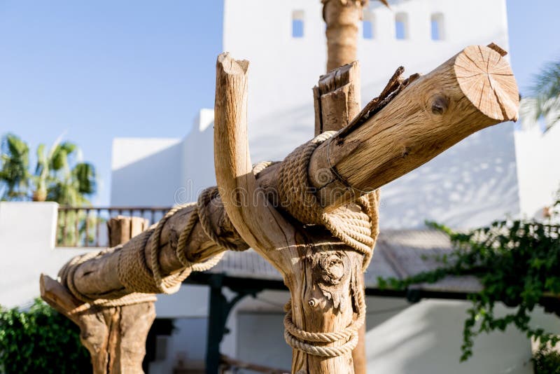 Wooden Poles Tied by a Thick Rope Stock Image - Image of plank ...