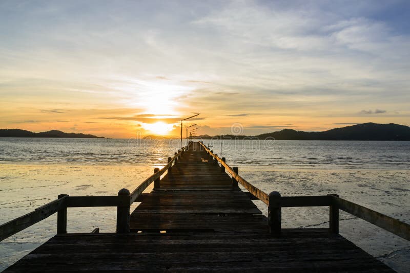 Wooden Pontoon at Sunset stock image. Image of silhouetted - 97492309