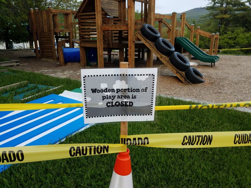 Wooden Portion of Play Area is Closed Sign and Play Structure Stock ...