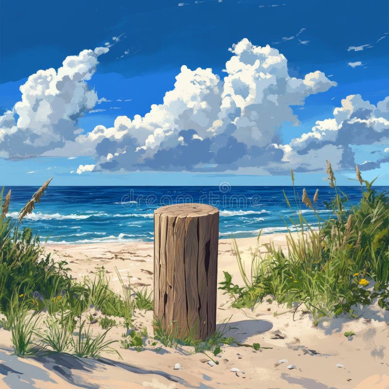 Wooden Post on the Beach. Vector Illustration. Eps 10 Stock ...