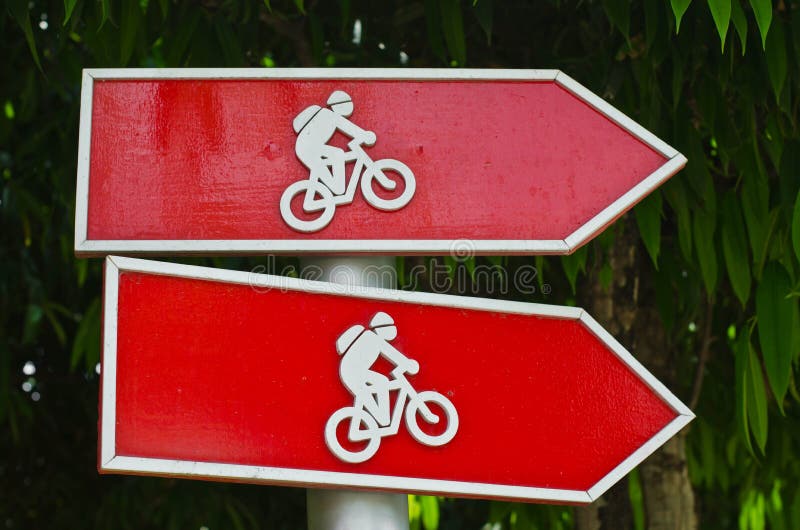 Wooden Post of Bicycle Sign. Stock Image - Image of street, symbol ...