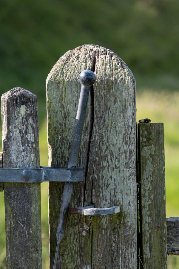Wooden Post with Gate Latch on a Footpath through a Field Stock Photo ...