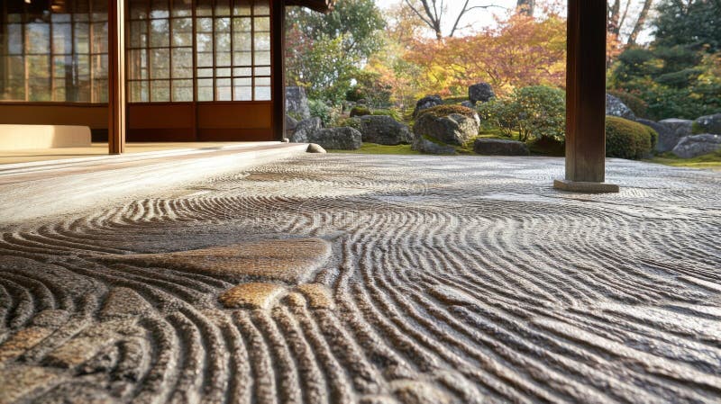 A Wooden Post in a Japanese Garden with a Stone Pathway Stock ...