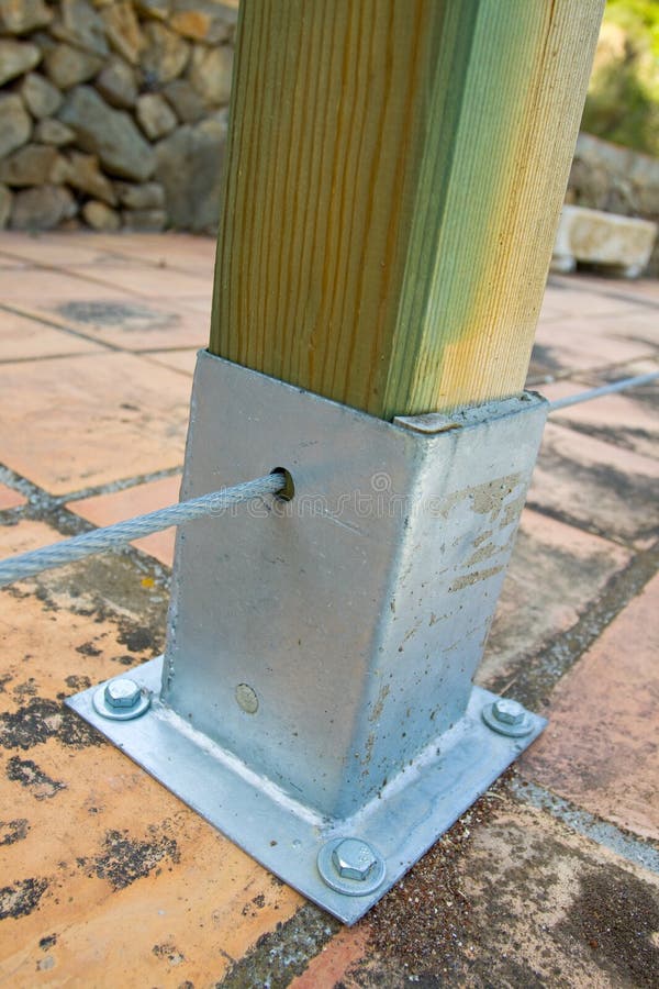 Wooden Post with Metal Support Stock Image - Image of material, wood ...