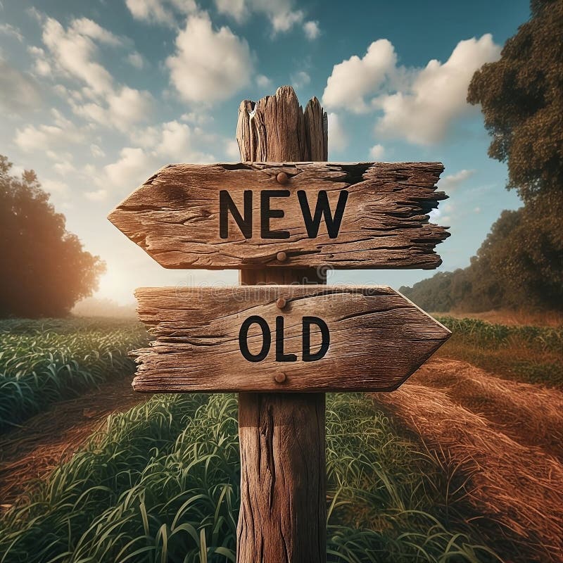 Wooden Post with "Old" and "New" Direction Signs Stock Illustration ...