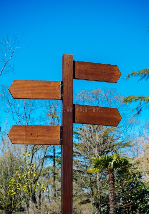 Wooden Post for Road Signs. Double Direction Stock Image - Image of ...