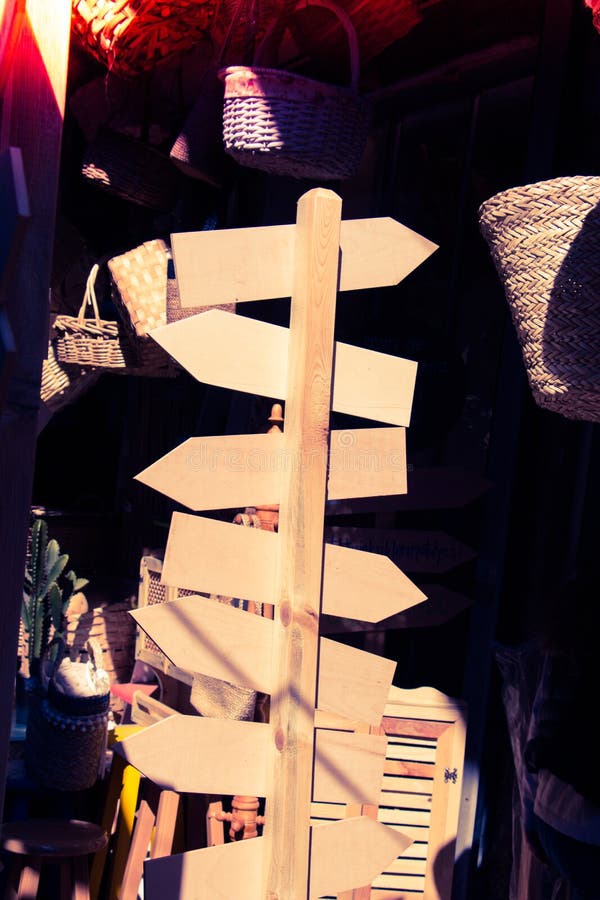 Wooden Post for Road Signs. Double Direction Stock Image - Image of ...