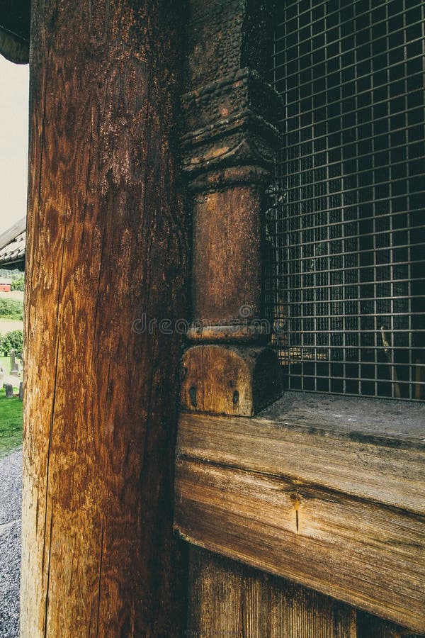 Wooden Post of a Stavekirke in Norway Stock Image - Image of light ...